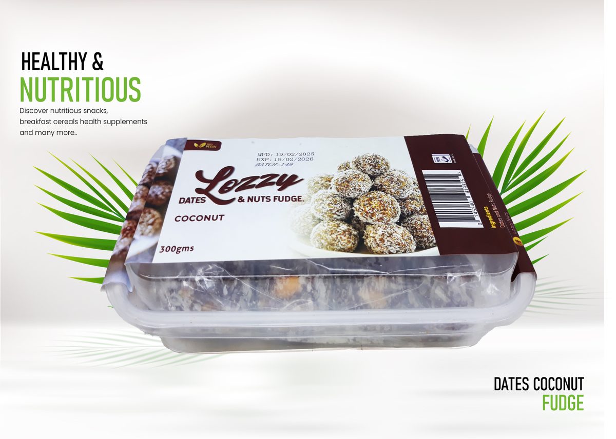 Dates & Nuts Fudge Coconut | Lozzy Nuts – Snack Smart!